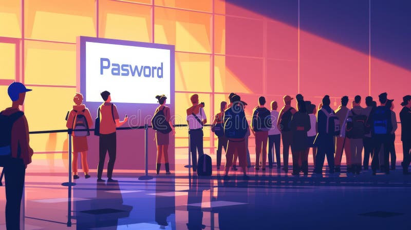 Crowd Waiting in Line for Password Access in Digital Security Concept ...