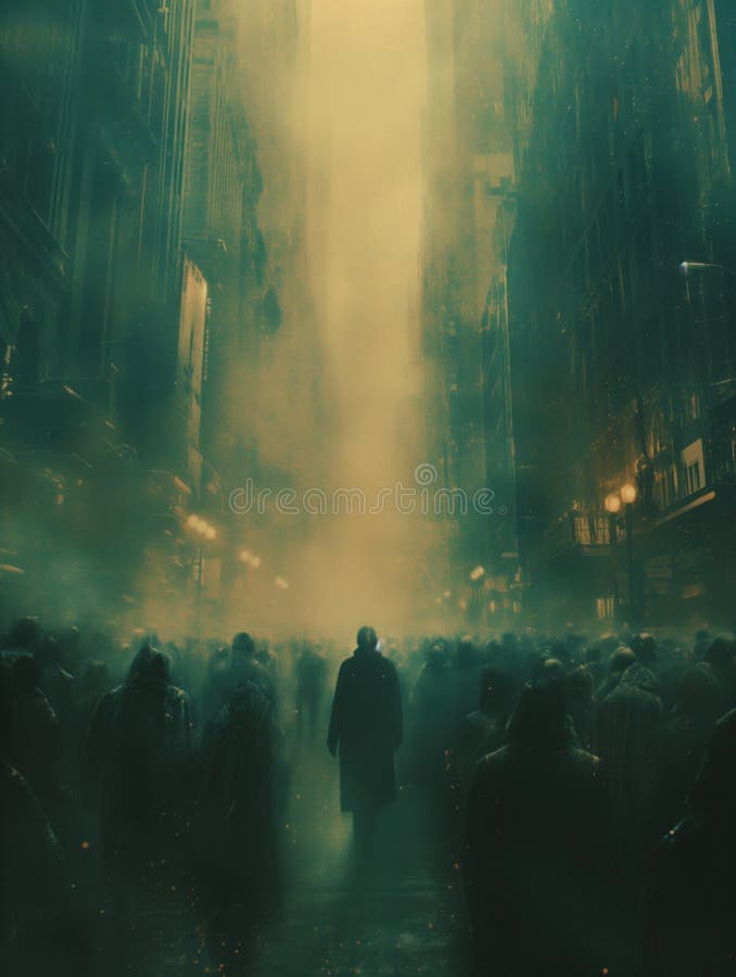 Crowd Walking through the City at Night Stock Illustration ...