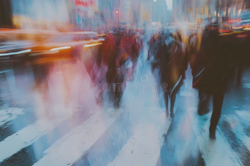 Crowd Walking on Crosswalk in a Blurred Motion during Rush Hour Stock ...