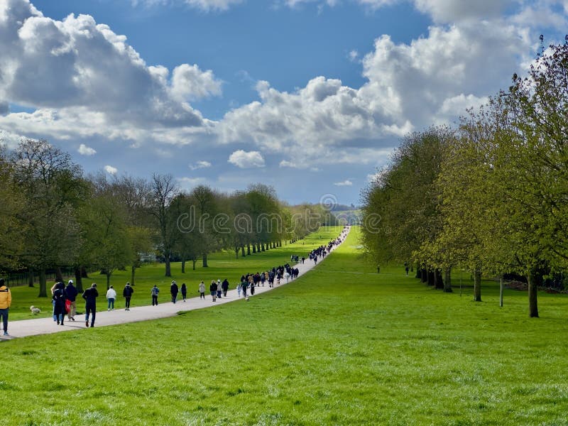 The Crowd is Walking in a Row on the Path that Goes To the Left ...