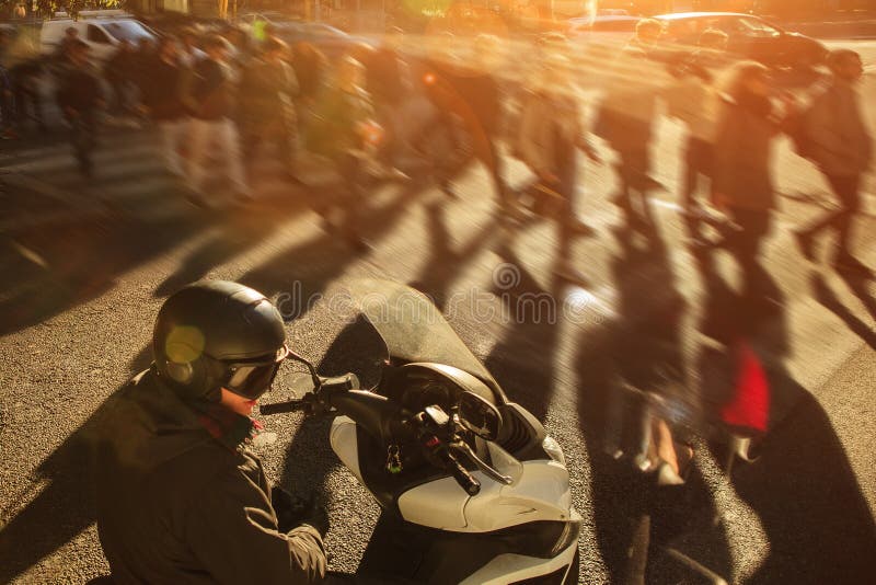 Crowd Walking on Street with Beautiful Sun Light Stock Image - Image of ...