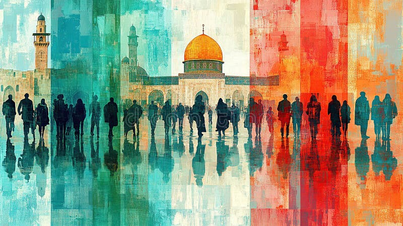 Crowd Walking Towards Mosque, Abstract Background, Possible Religious ...