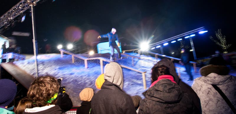 Crowd Watches Urban Snowboard Contest. Editorial Image - Image of ...