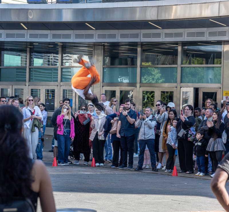 Crowd Watching a B-boy Performing a Jump Editorial Stock Image - Image ...