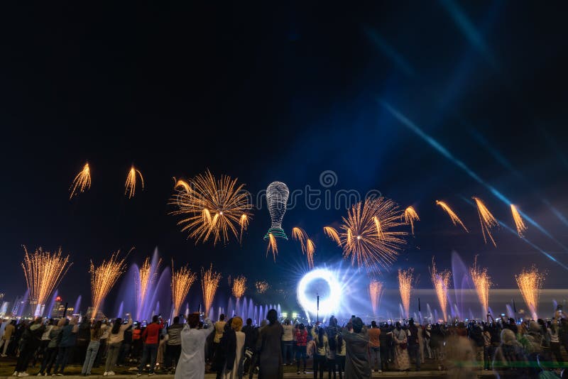 Crowd Watching Fireworks and Celebrating New Year Editorial Image ...