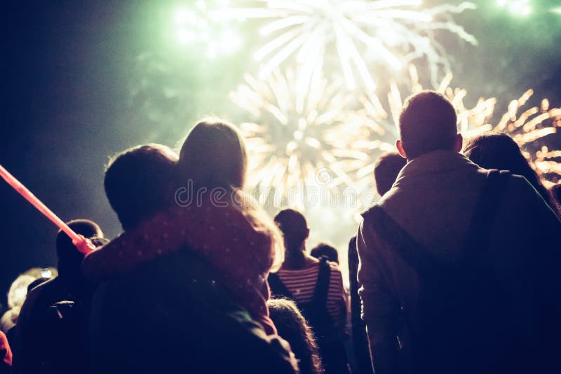 Crowd watching fireworks editorial stock photo. Image of festive ...