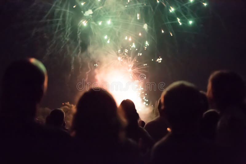 Crowd watching fireworks stock image. Image of light - 133765171