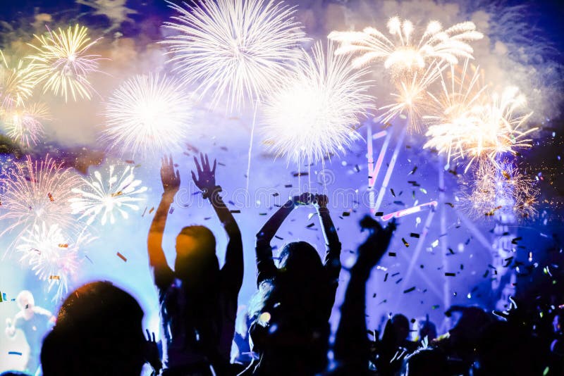 Crowd Watching Fireworks - New Year Celebrations- Abstract Holiday ...