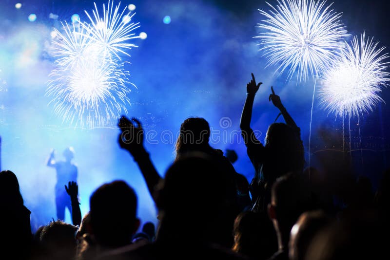 Crowd Watching Fireworks - New Year Celebrations- Abstract Holiday ...