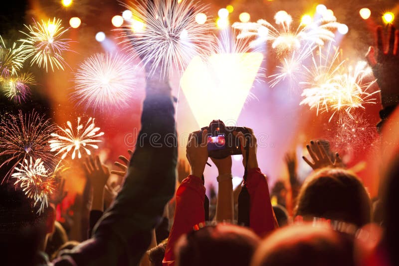Crowd Watching Fireworks - New Year Celebrations- Abstract Holiday ...