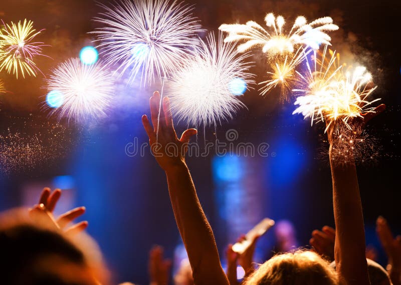 Crowd Watching Fireworks - New Year Celebrations- Abstract Holiday ...