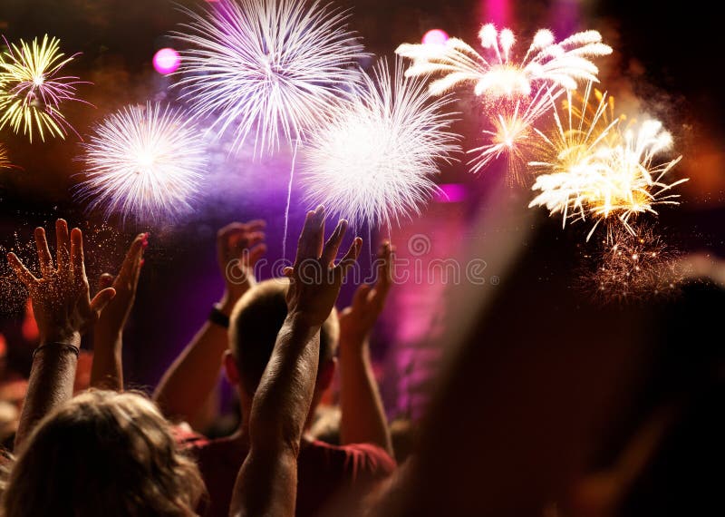 Crowd Watching Fireworks - New Year Celebrations- Abstract Holiday ...