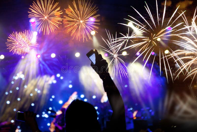 Crowd Watching Fireworks - New Year Celebrations- Abstract Holiday ...
