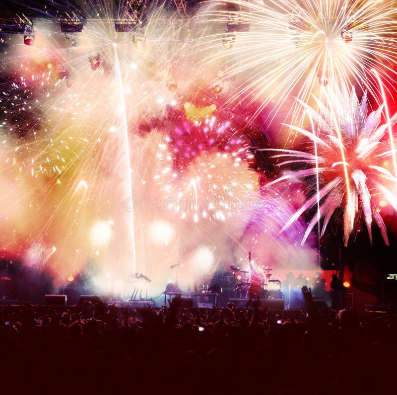 Crowd Watching Fireworks at New Year Stock Image - Image of cheer ...