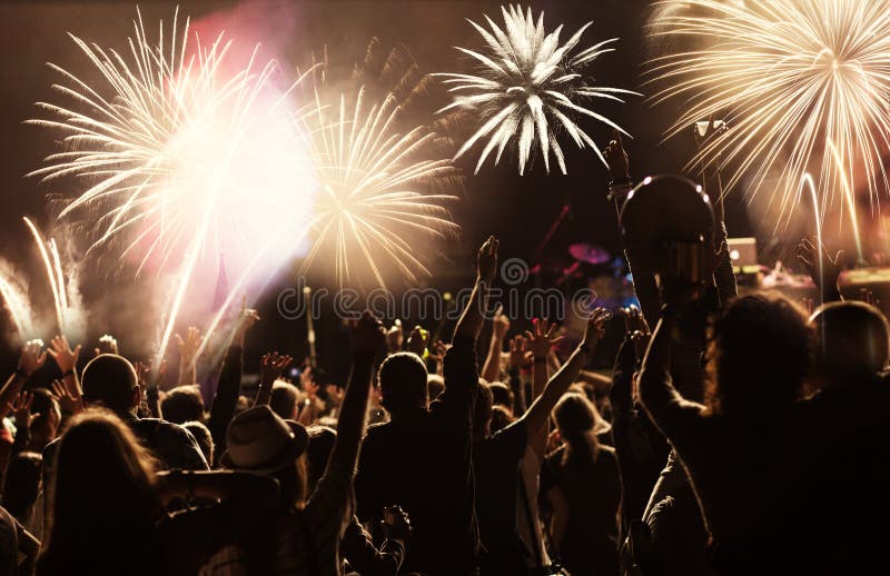 Crowd Watching Fireworks at New Year Stock Image - Image of blue ...