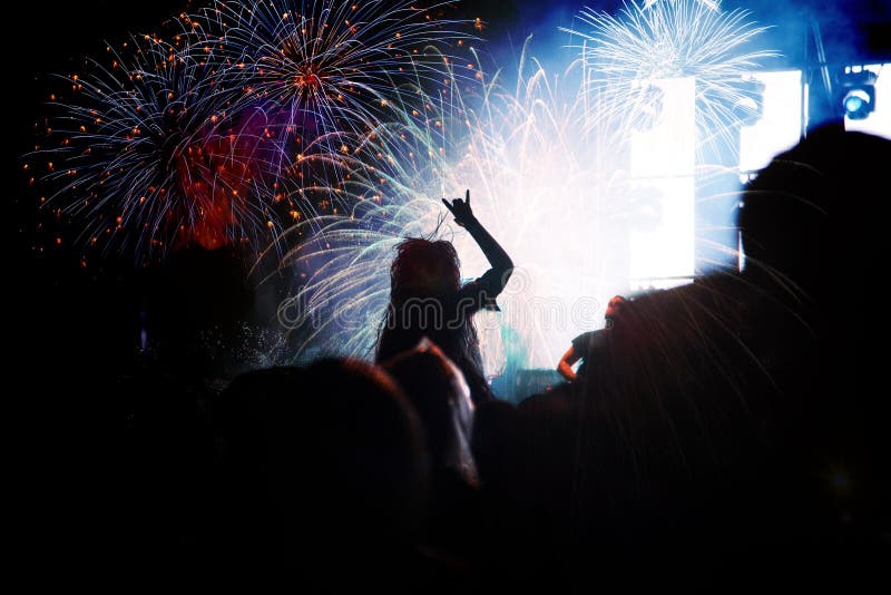 Crowd Watching Fireworks at New Year Stock Photo - Image of cheers ...