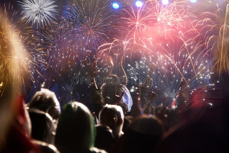Crowd Watching Fireworks at New Year Editorial Photo - Image of ...