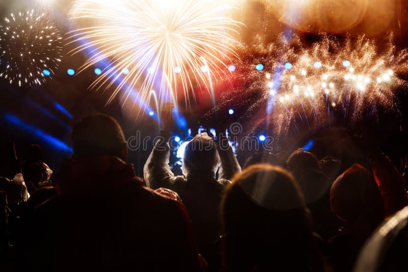 Crowd Watching Fireworks at New Year Editorial Photo - Image of alcohol ...