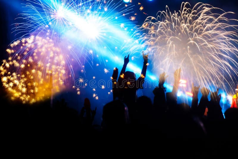 Crowd Watching Fireworks at New Year Stock Image - Image of enjoying ...