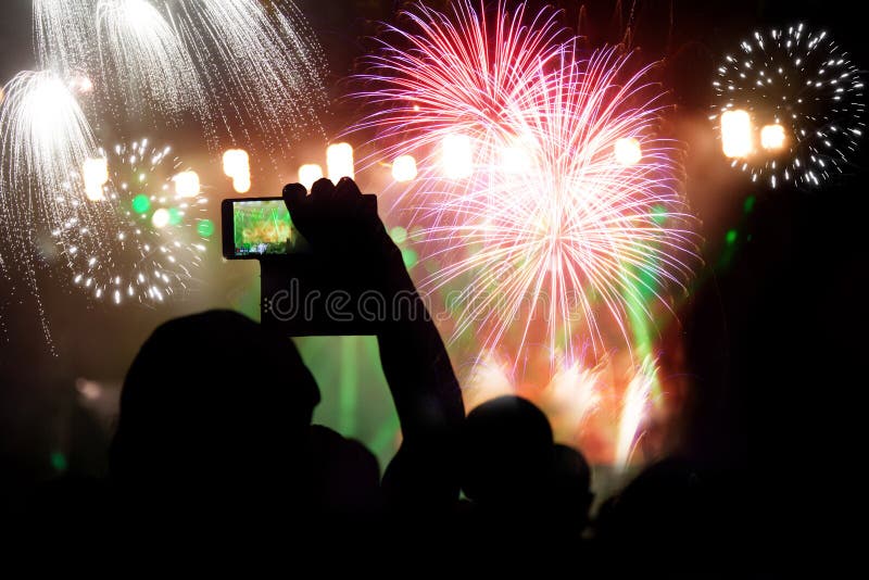 Crowd Watching Fireworks at New Year Stock Image - Image of celebration ...