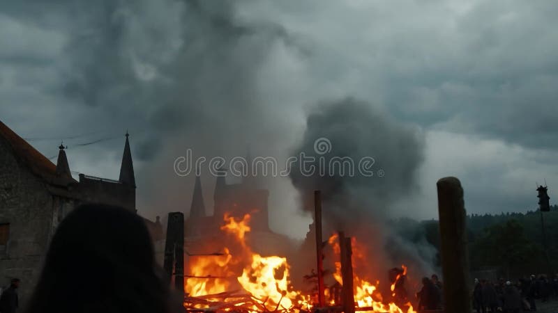 Crowd Watching Medieval Reenactors Burning Stakes in Front of Castle ...