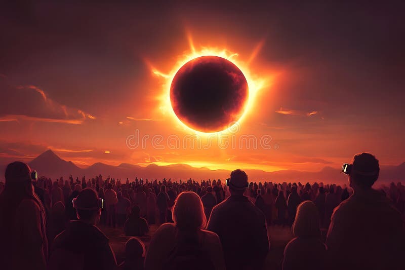 Crowd Watching Solar Eclipse at Sunset Stock Photo - Image of evening ...