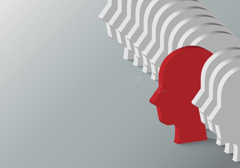 Crowd White Head Sign with Red Head Sign. Stand Out. Mental Problem ...