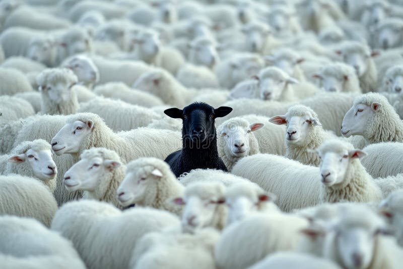 A Crowd of Sheep Look Out the Open Door. Job Interview Queue Stock ...