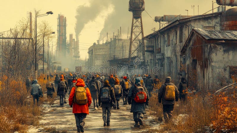 A Crowd of Workers with Helmets Walking through a Construction Site at ...