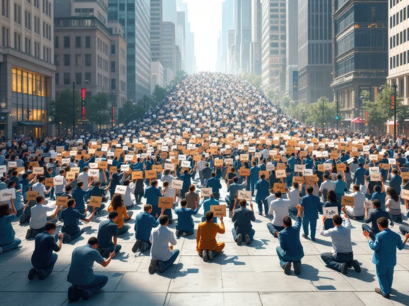 Crowd of Workers Protesting Against Artificial Intelligence Job ...