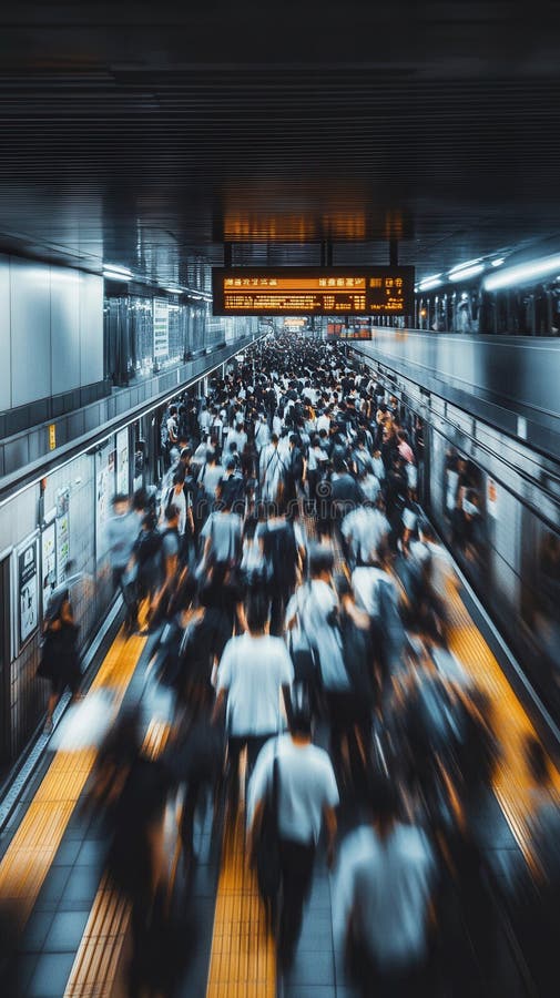 Crowd of Workers Walking in Blur in Tokyo Subway Station Stock Photo ...