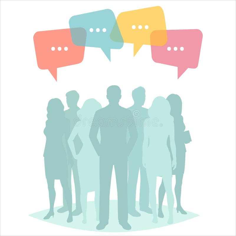 People Group Silhouettes with Speech Bubbles. Business Team, Chat ...