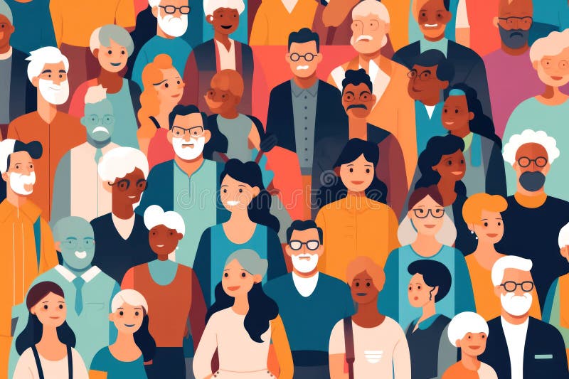 A Crowd of Young and Elderly Men and Women. Graphic Multicolored ...