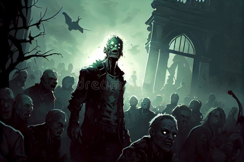 Crowd of Zombies in the Cemetery. AI Generated Stock Illustration ...