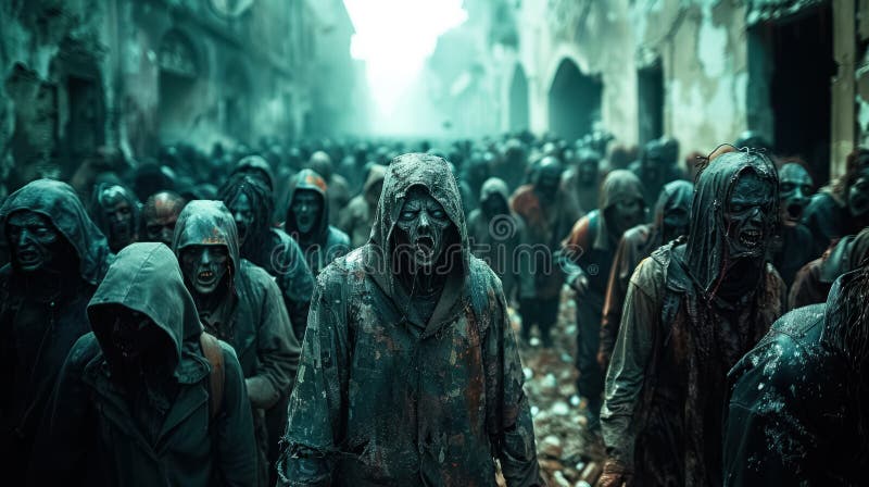 Crowd of Zombies in a Post-apocalyptic City Stock Illustration ...