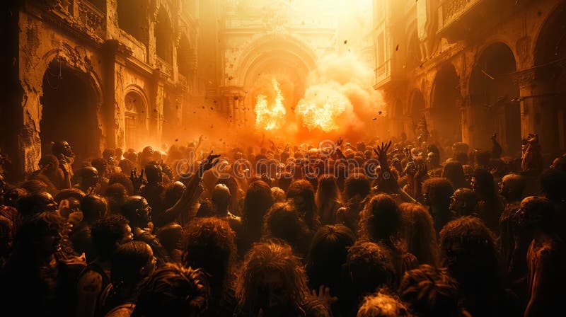 Crowd of Zombies in a Post-apocalyptic City Stock Illustration ...
