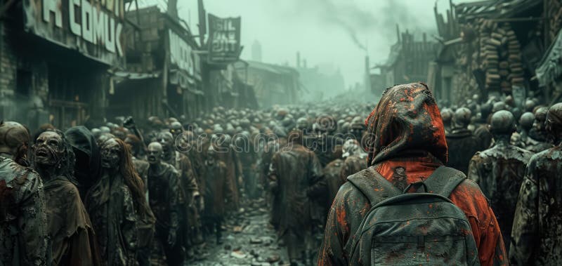 Crowd of Zombies in a Post-apocalyptic City Stock Illustration ...