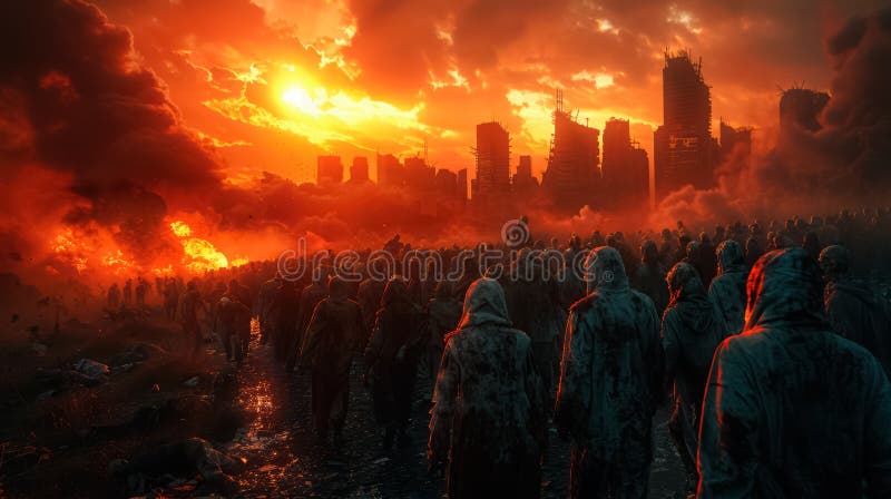 Crowd of Zombies in a Post-apocalyptic City Stock Illustration ...