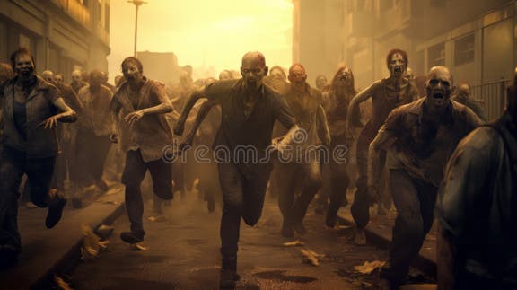 Crowd of Zombies in a Post-apocalyptic City Zombie Attack Going Forward ...