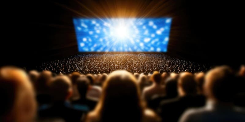 Crowded Auditorium Viewing a Bright Cinematic Screen with Enthralled ...