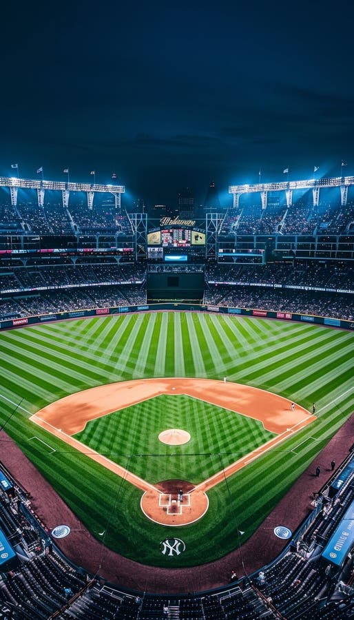 Crowded Baseball Stadium from Above, Vibrant Night Game Atmosphere ...