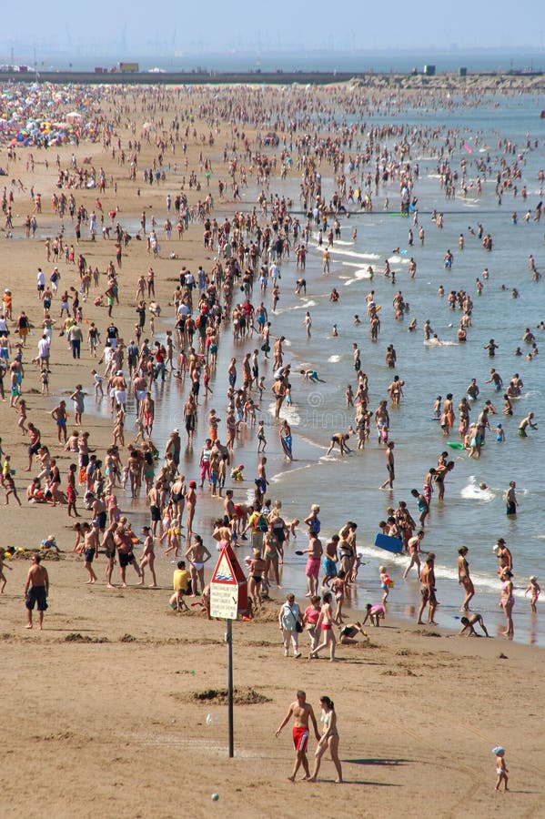 Crowded Beach in Summer editorial stock photo. Image of population ...