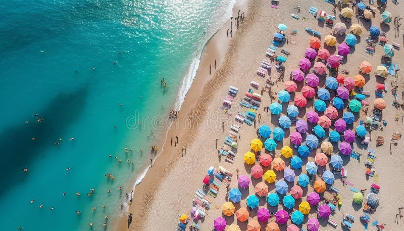 Crowded Beach Resort, Fun in the Sun Generated by AI Stock Photo ...