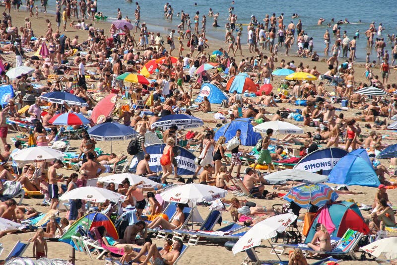 Crowded Beach in Summer editorial stock photo. Image of population ...