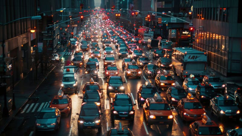 Crowded Buses and Trains during Rush Hour in a Busy City. Stock Photo ...