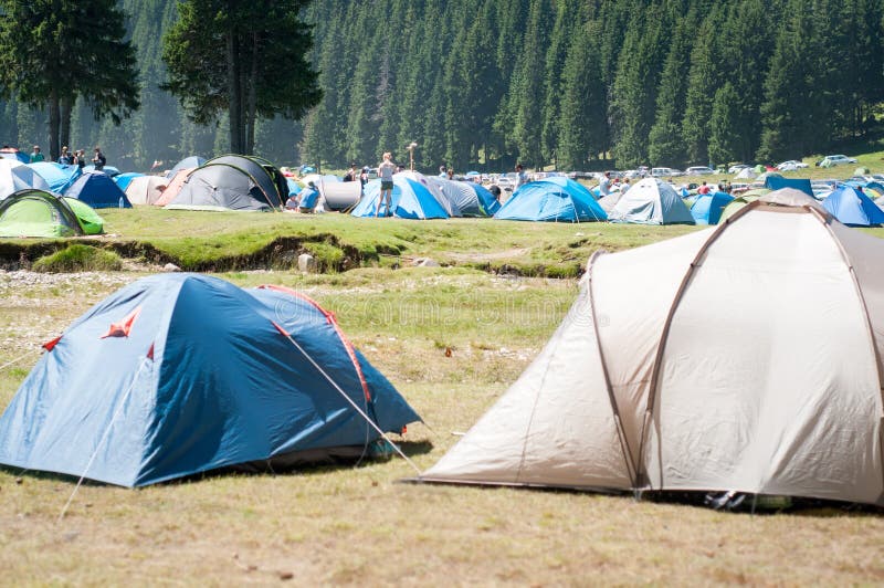 Crowded Camping in a Valley Editorial Stock Image - Image of outdoors ...
