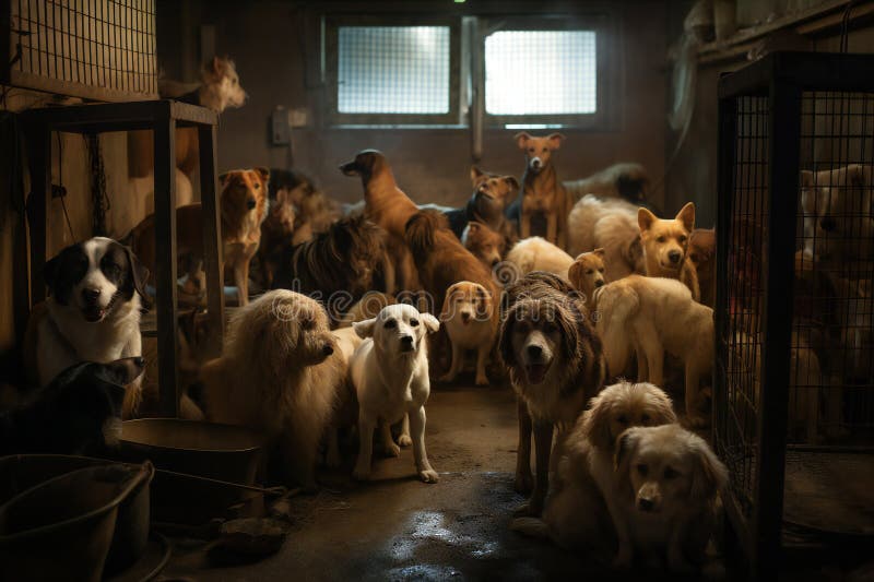Crowded Canine Crisis: Overpopulation of Dog (AI Generated) Stock ...