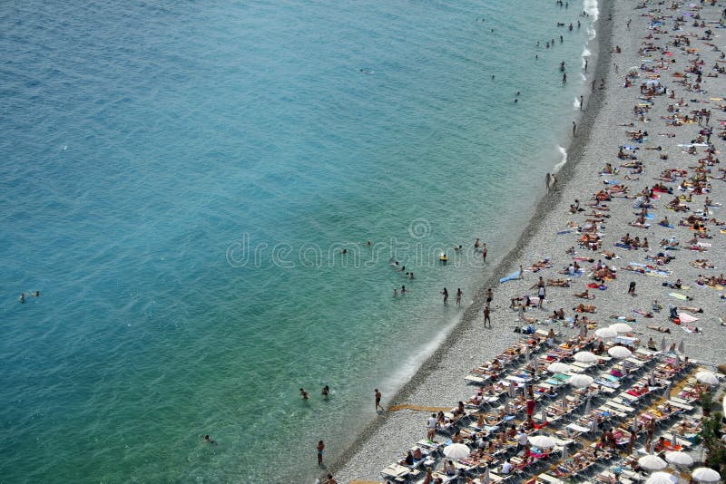 Crowded City Beach Nice France Stock Photo - Image of crowds, outdoor ...