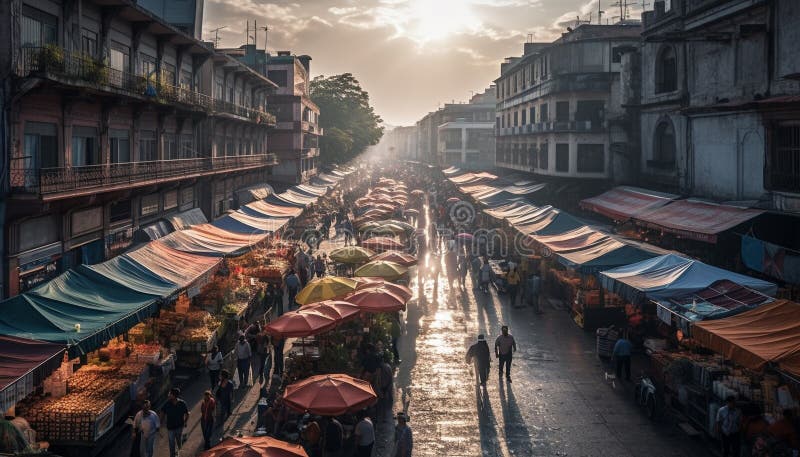 Crowded City Street, Bustling with Diverse Cultures Generated by AI ...