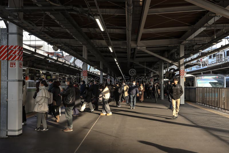 Crowded Commuter Train Platform at a Busy Urban Station Dec 5 2024 ...